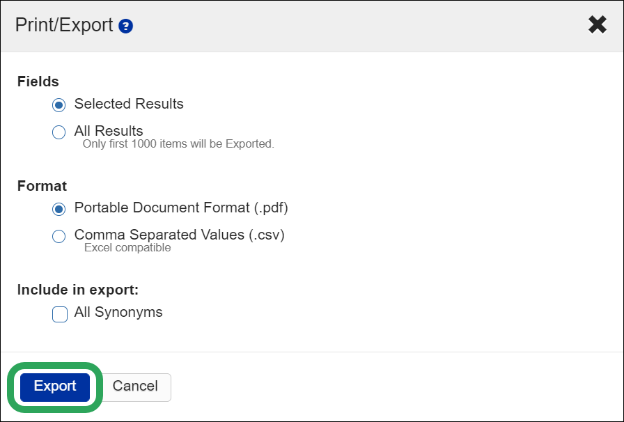 Print/Export Search Results Summary – Chemical Compliance Index